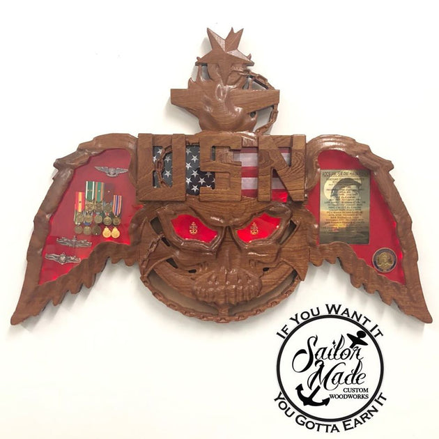 Aviation Ordnanceman Skull Shadow Box – Sailor Made Custom Woodworks