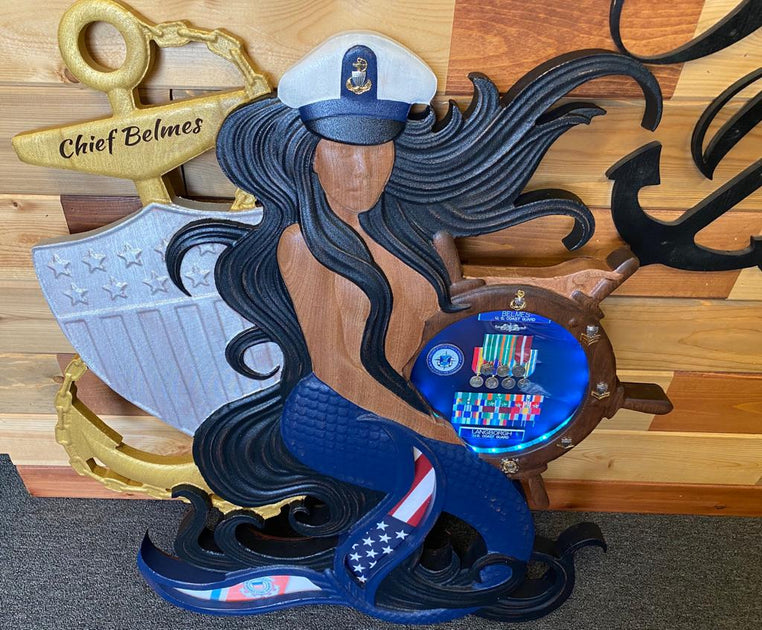 Coast Guard Mermaid with Helm and Cover Shadow Box – Sailor Made Custom ...